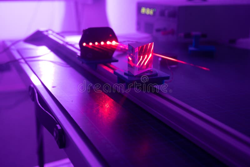 Experiment with Red Laser in Optics Lab Stock Photo - Image of ...