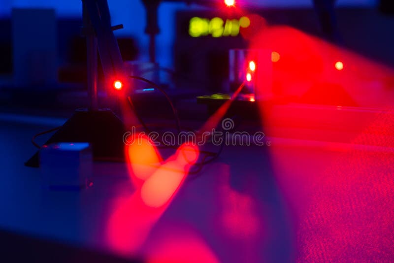 Experiment with a Red Laser in a Physics Lab Stock Photo - Image of ...