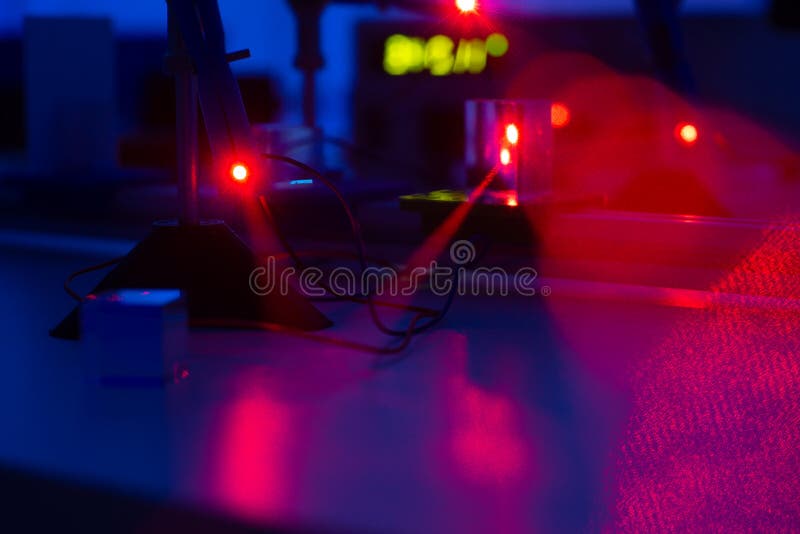 Experiment with Red Laser in Optics Lab Stock Image - Image of beam ...