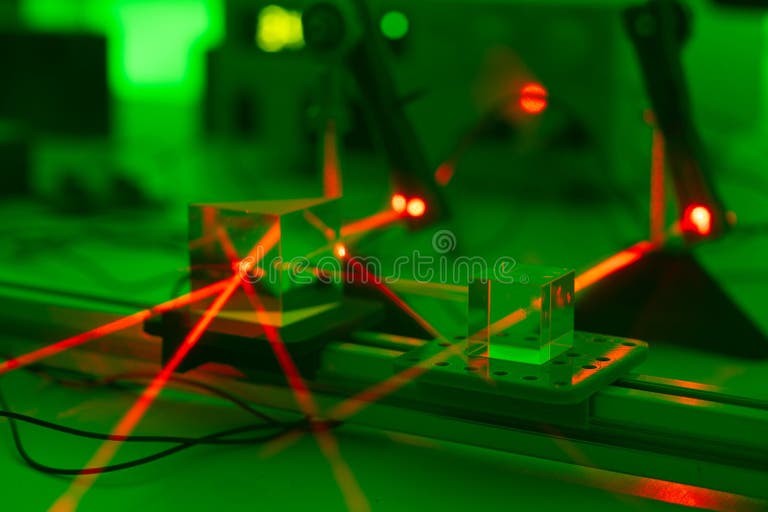 Experiment with a Red Laser in a Physics Lab Stock Image - Image of ...