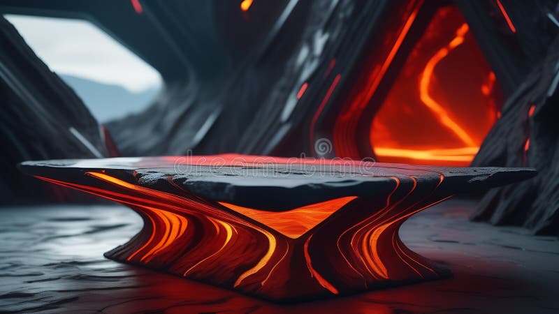 Experimental Cave House with Futuristic Lava Table Stock Illustration ...