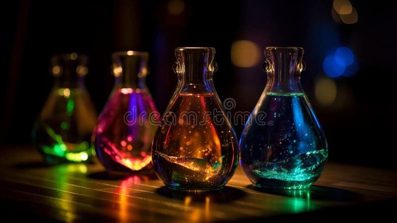 Experimental Flasks Filled with Luminous Liquid Generative AI Stock ...