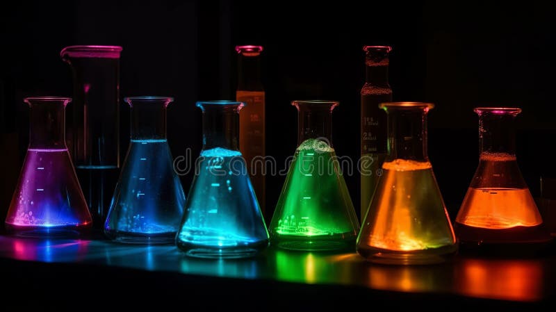 Experimental Flasks Filled with Luminous Liquid Generative AI Stock ...