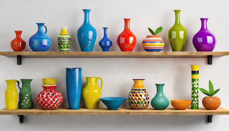 Experimental Pottery Shelf with Colorful Objects - 3d Render Stock ...
