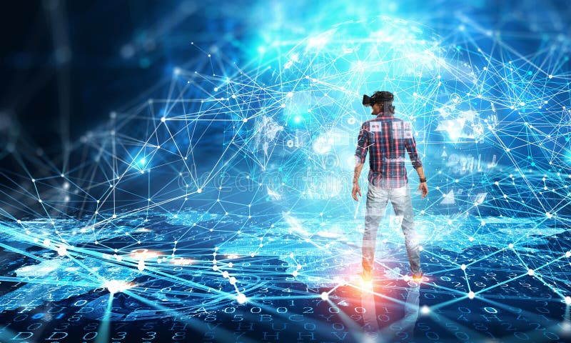 Experimentando O Mundo Virtual Da Tecnologia Meios Mistos Foto de Stock ...