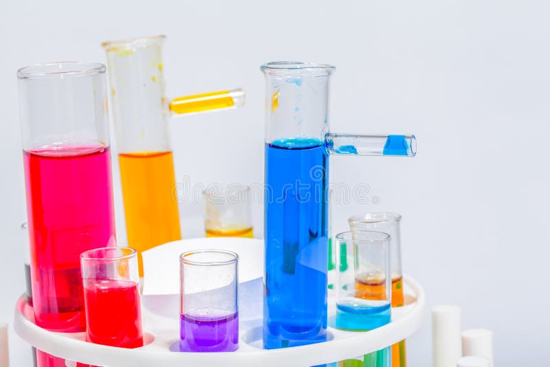 Experiments in Mixing Chemical Substances into Glass Tubes Stock Image ...