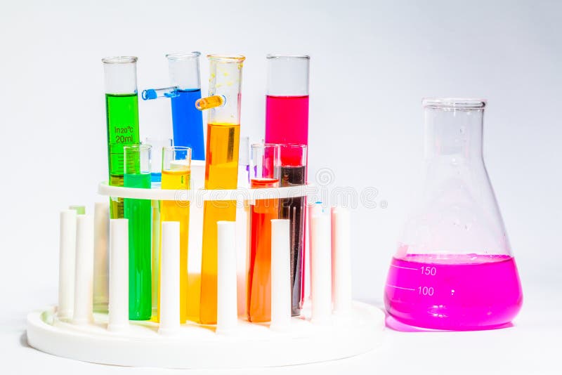 Experiments in Mixing Chemical Substances into Glass Tubes Stock Image ...