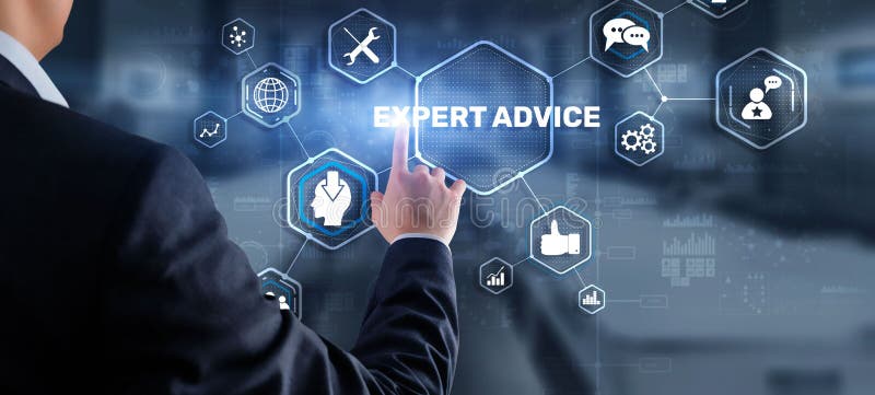 Expert Advice. Businessman Hand Touching Inscription on Virtual Screen ...
