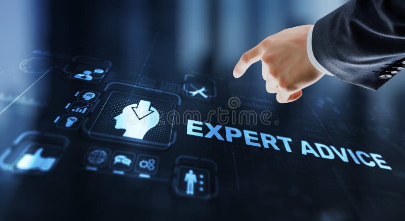 Expert Advice. Businessman Hand Touching Inscription on Virtual Screen ...