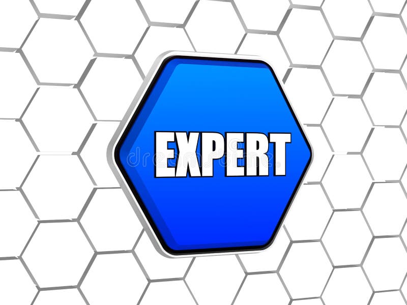 Expert in blue hexagon stock illustration. Illustration of help - 32867247