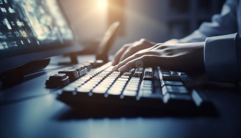 Expert Businessman Typing on Modern Laptop, Pushing Global ...