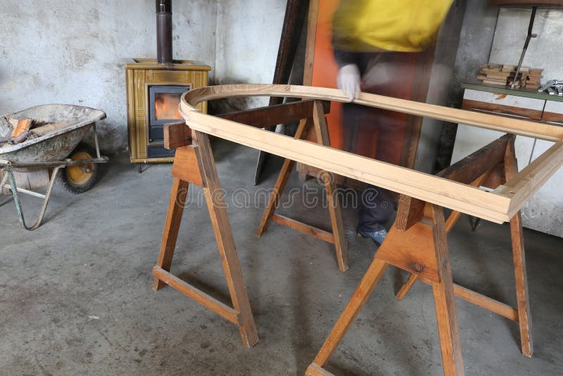 Expert Carpenter Worker during Painting Stock Image - Image of easel ...