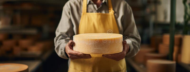 Expert Cheesemaker Displays a Beautifully Crafted Cheese Wheel with ...