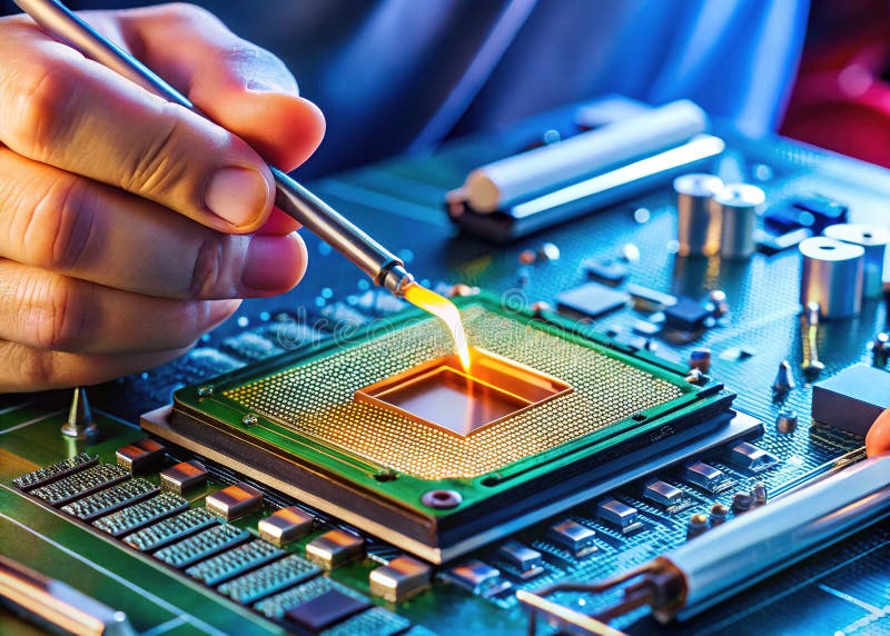 Expert Computer Technician Applies Thermal Paste To CPU in Motherboard ...