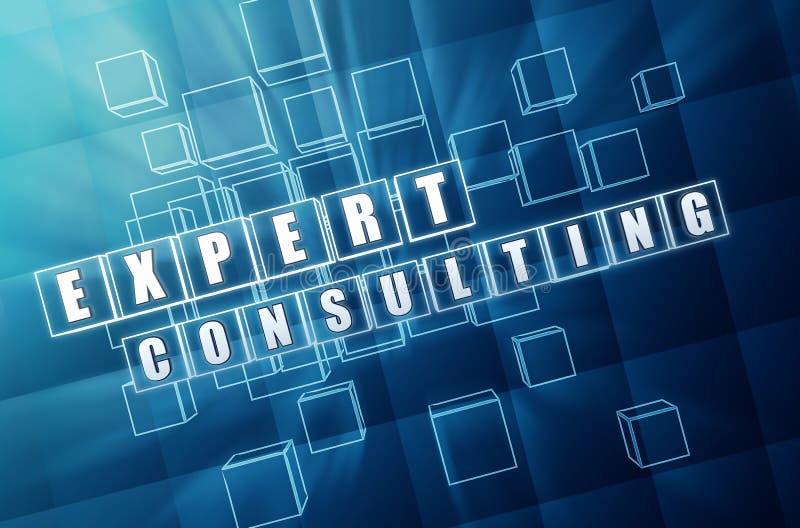 Expert Consulting in Blue Glass Cubes Stock Photo - Image of problem ...