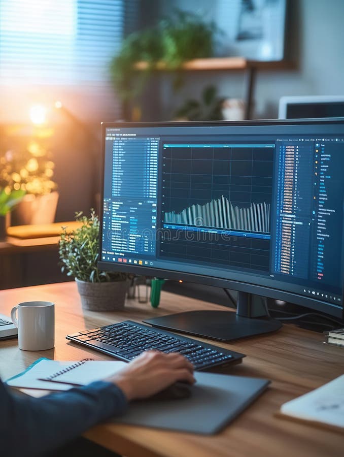 An Expert is Deeply Focused on Analyzing Data Displayed on a Large Monitor while Using a ...