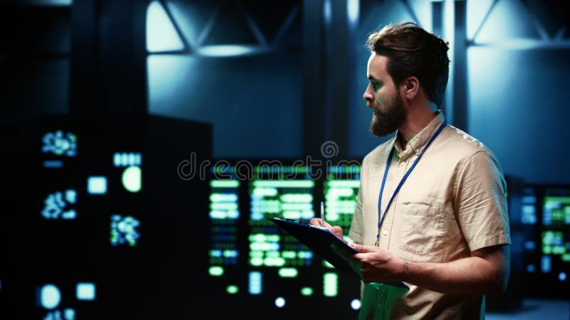 Expert Doing Inspection in Data Center Stock Footage - Video of ...