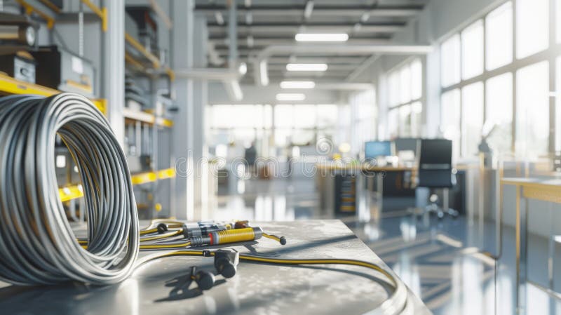 Expert Electrician Installing Cables in Modern Office Building with ...