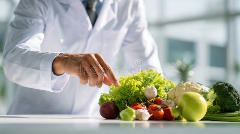 Expert Examines Fresh Vegetables on a Table in a Modern Laboratory ...