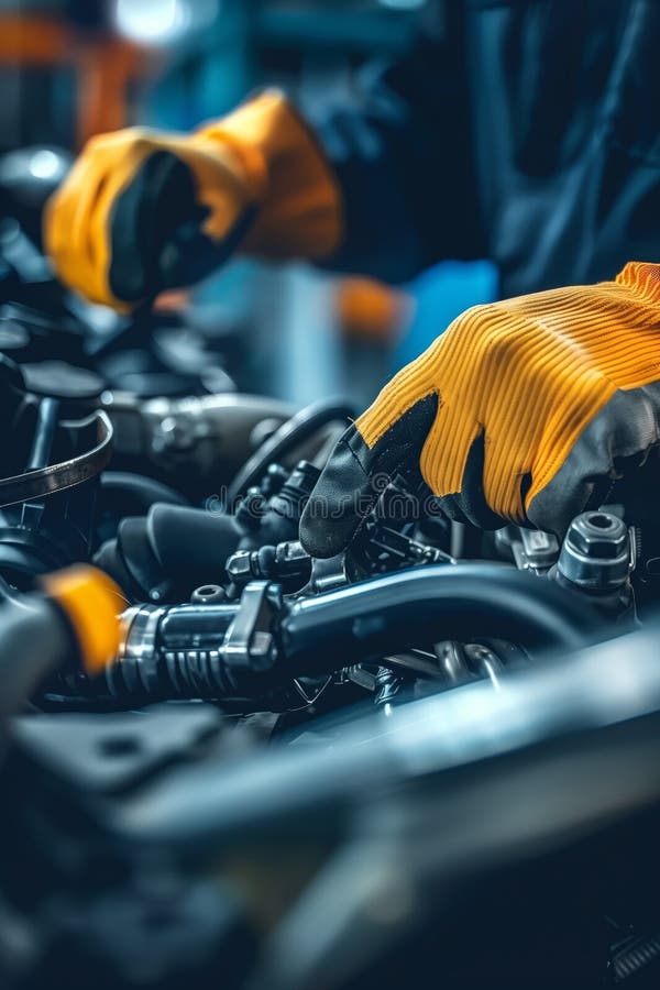 Focused Gloves Hands Performing Vehicle Maintenance Stock Image - Image ...