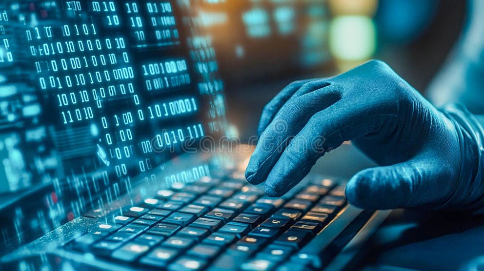 Expert Hacker Typing Code on a Dark Keyboard while Surrounded by ...