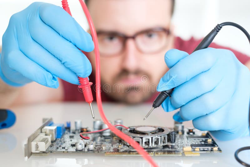 Expert Man Assembling Pc and Checking for Problem Stock Photo - Image ...