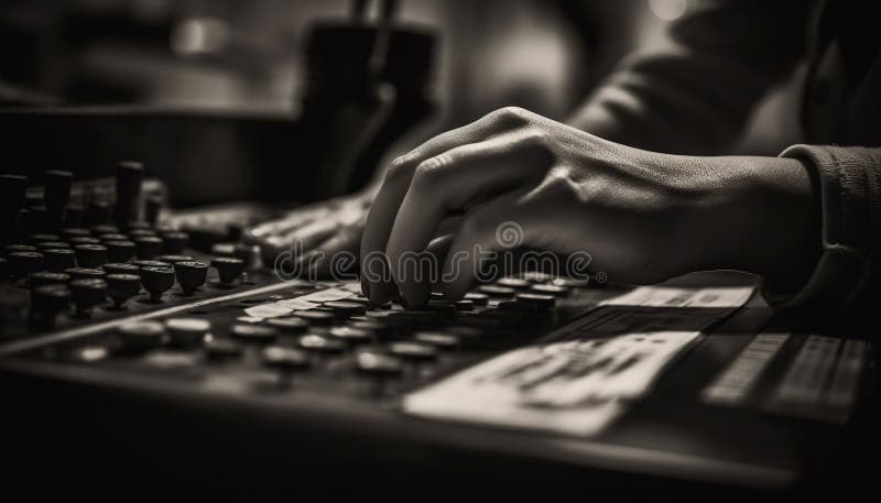 Expert Musician Typing E Mail on Computer Keypad, Indoors at Night ...