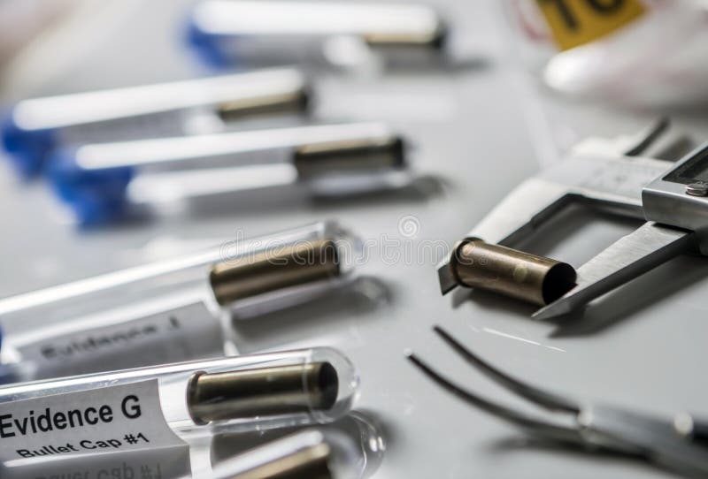 Expert Police Measures Bullet Caliber in Ballistic Lab Stock Photo ...