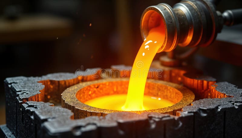 Expert Pours Liquid Gold into Graphite Mold. Precision, Elegance Define ...