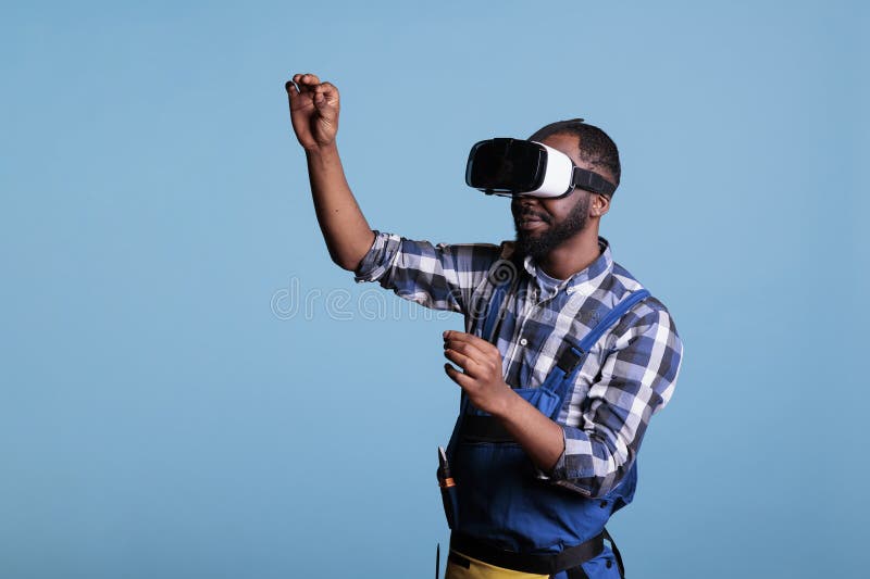 Expert in Renovations Using Virtual Reality Goggles Stock Image - Image ...