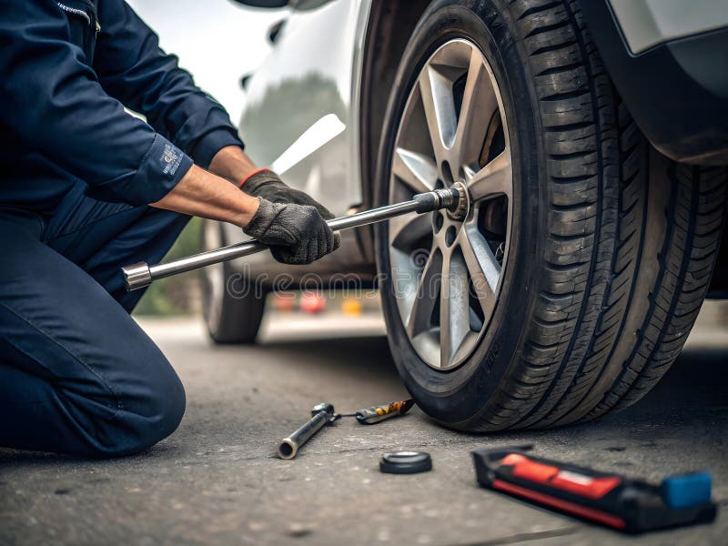 An Expert is Replacing a Car Tire or Checking for a Faulty Tire or Lack ...