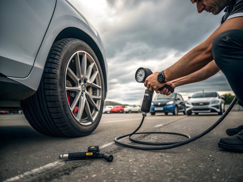 An Expert is Replacing a Car Tire or Checking for a Faulty Tire or Lack ...