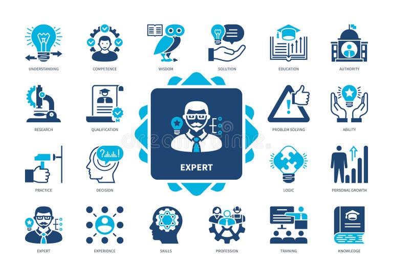 Expert solid icon set stock illustration. Illustration of competence ...