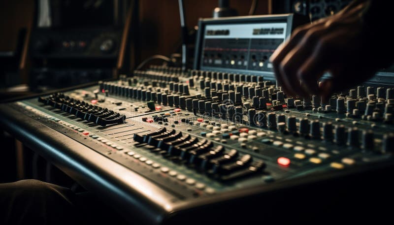 Expert Sound Engineer Adjusts Mixer Knobs on Stage Generated by AI ...