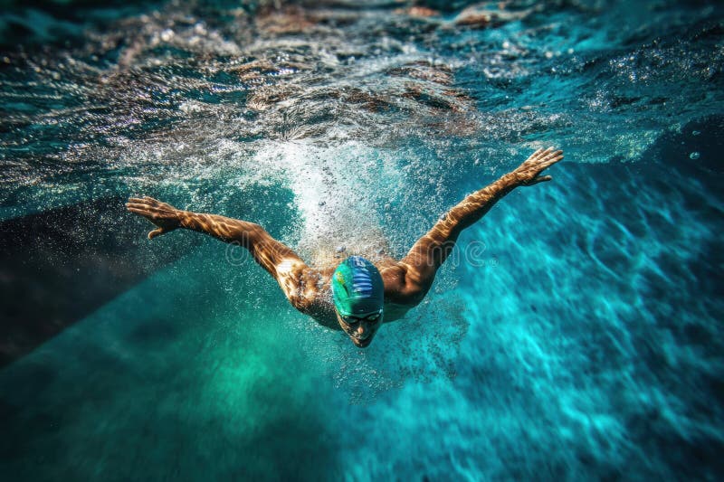 Expert Swimmer Dives into Refreshing Pool, Creating Splashes and ...