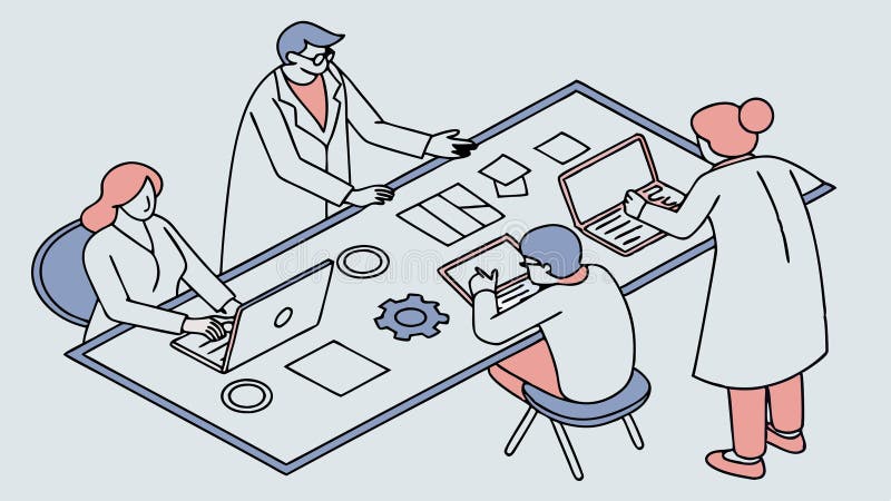 Expert Team Discussing Data on a Large Interactive Table, Strategic ...