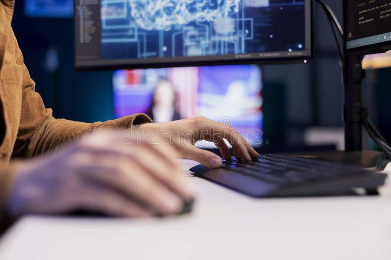 It Expert Types Code, Working with AI Deep Neural Networks, Close Up Stock Image - Image of ...