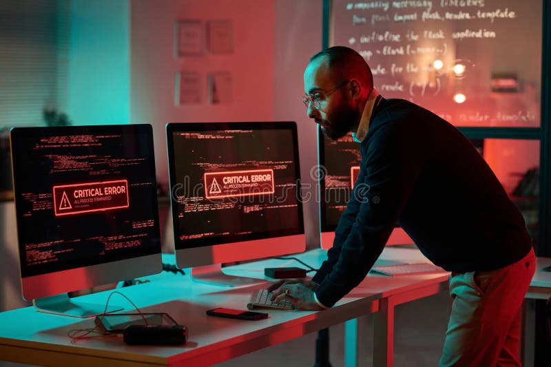 Critical Error Message Flashing On Screen With Hacking Alert Stock