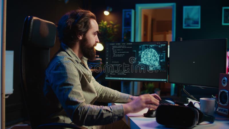 Man with VR Glasses on Happy after Achieving AI Superintelligence ...