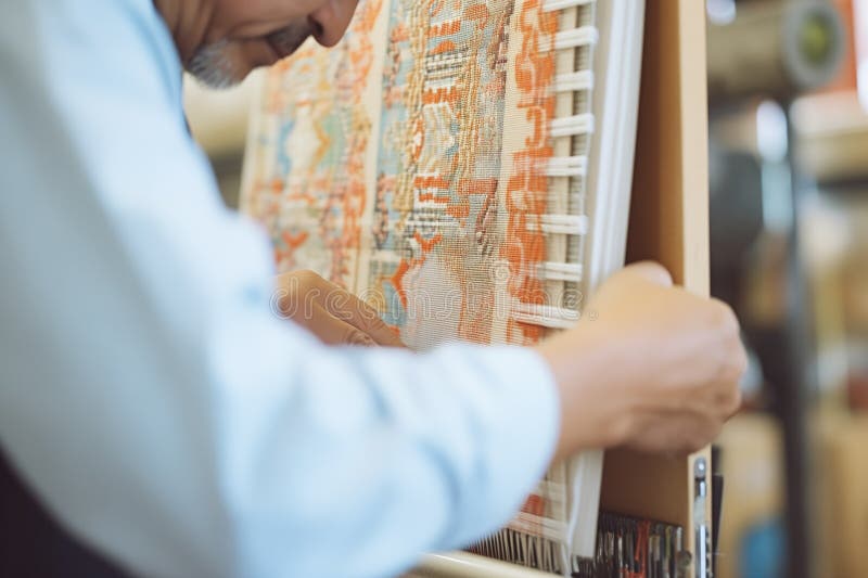 Expert Weaving Intricate Patterns on a Jacquard Loom Stock Illustration ...