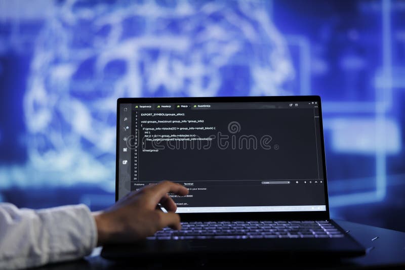 Expert Writes AI Code on Laptop Stock Image - Image of expert ...