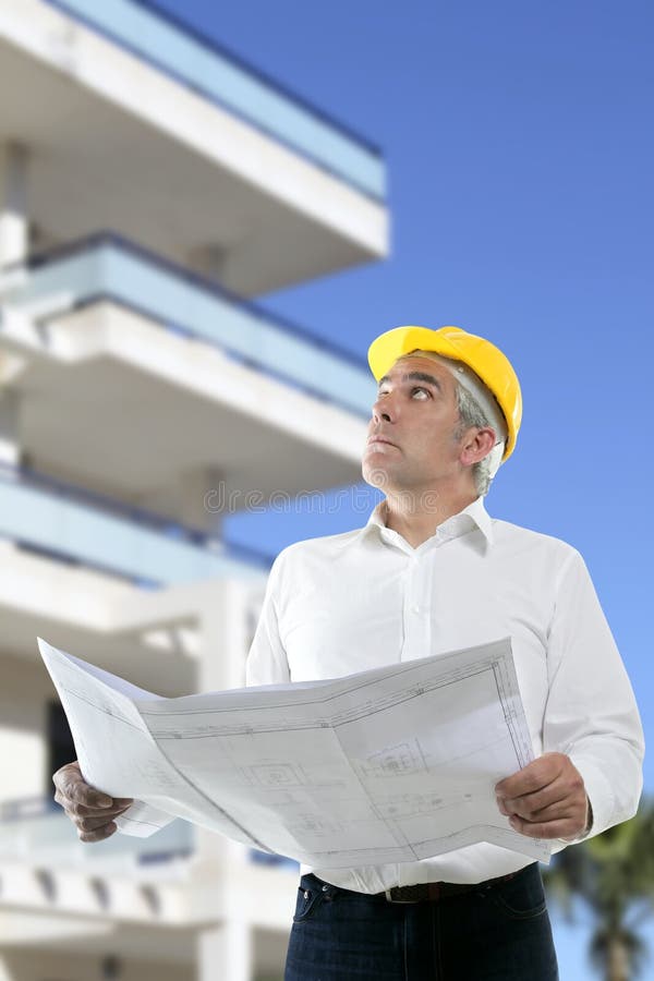 Expertise Architect Engineer Plan Looking Building Stock Image - Image ...