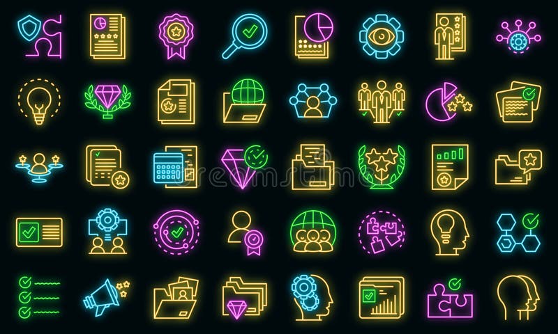 Expertise Icons Set Vector Neon Stock Vector - Illustration of employee ...