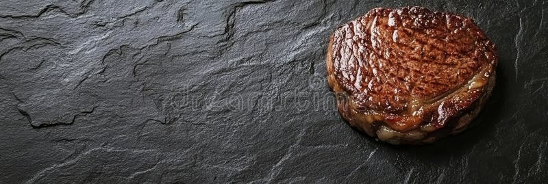 Expertly Seared Ribeye Steak with Cross-Hatch Grill Marks on Dark Grey ...