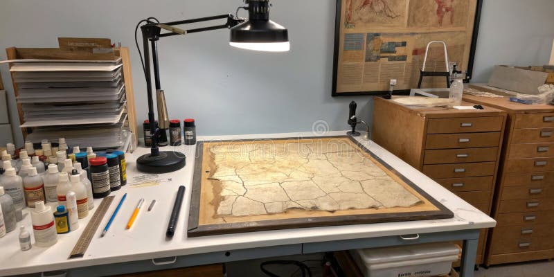 Experts Restore an Old Map in a Conservation Lab Equipped with Tools ...