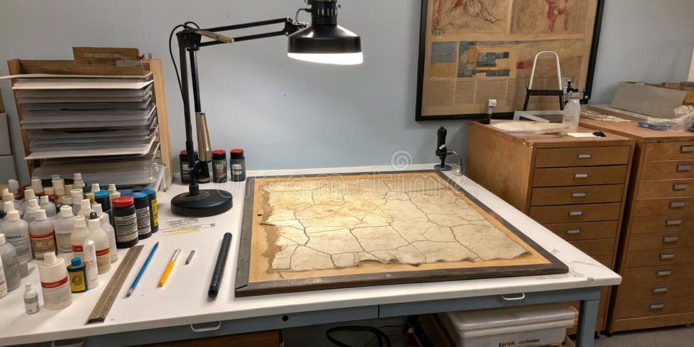 Experts Restore an Old Map in a Conservation Lab Equipped with Tools ...