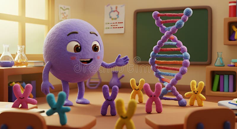 Explaining Genetics Lesson with Cartoon Characters Dna Model and ...