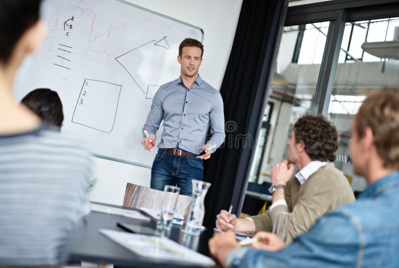 Explaining His Strategy in Detail. a Group of Colleagues in a ...