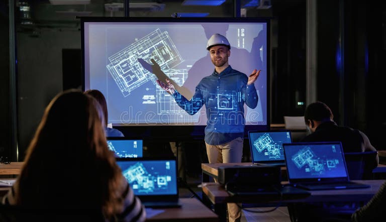 Explaining Stuff. Male Architect is Showing Construction Site Project ...