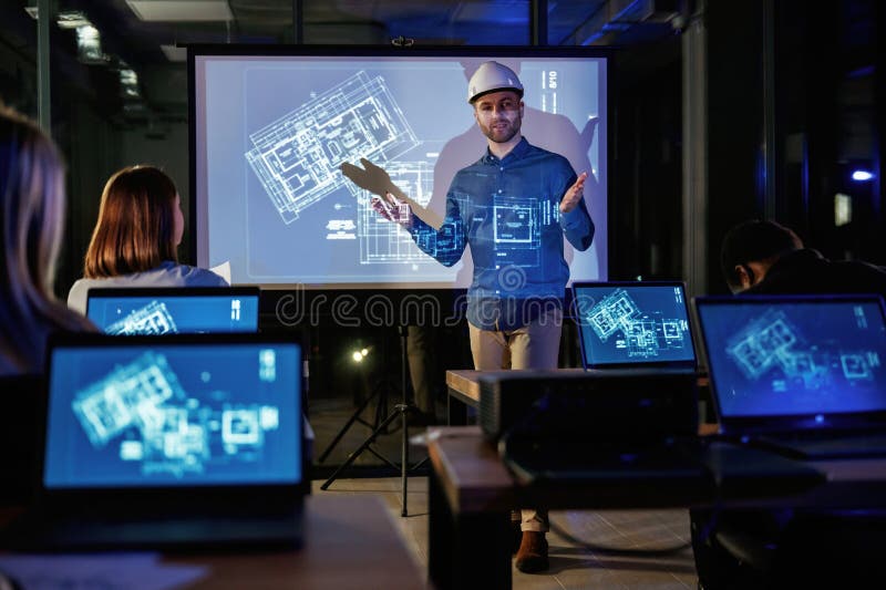 Explaining Stuff. Male Architect is Showing Construction Site Project ...